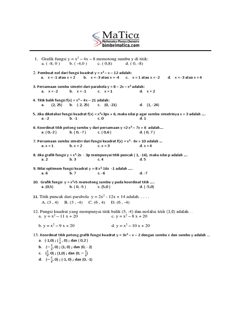 Latihan Fungsi Kuadrat | PDF