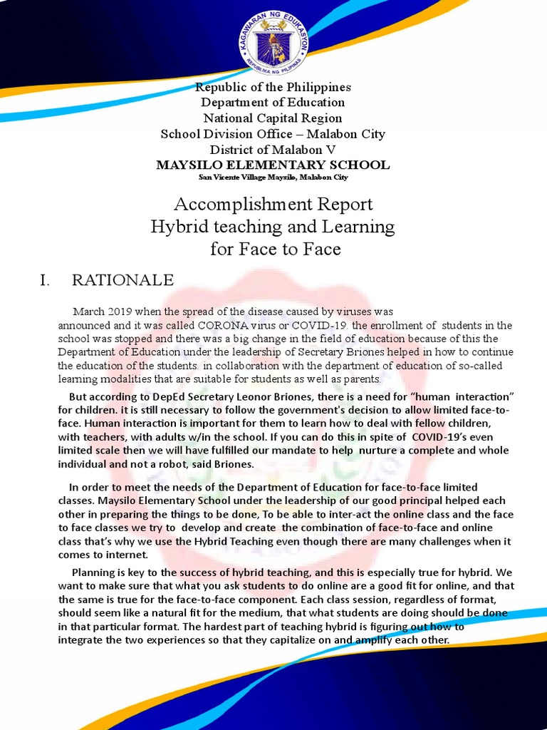 Accomplishment Report Hybrid Teaching and Learning | PDF | Teachers ...