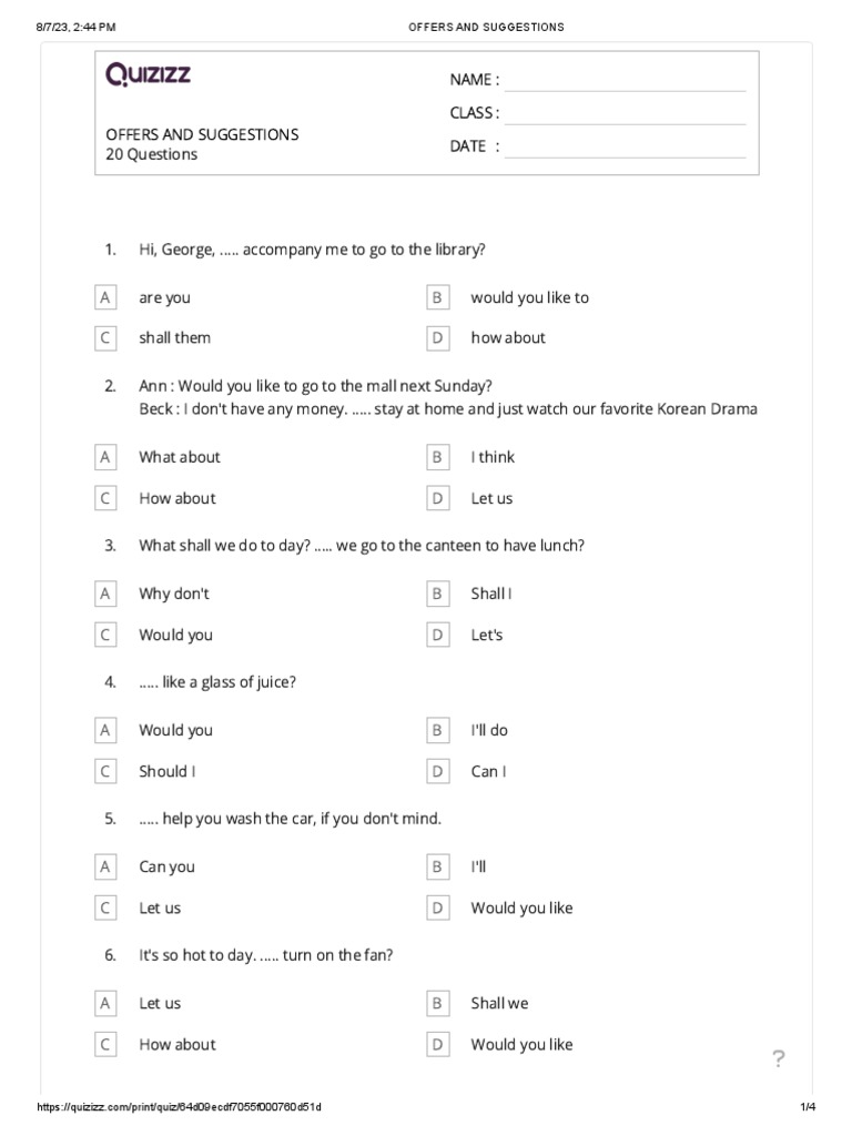 Offers and Suggestions Exercise | PDF