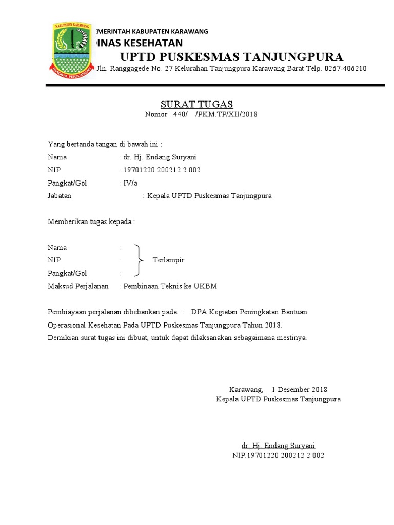 Surat Tugas Pembinaan Teknis Ke Ukbm | PDF