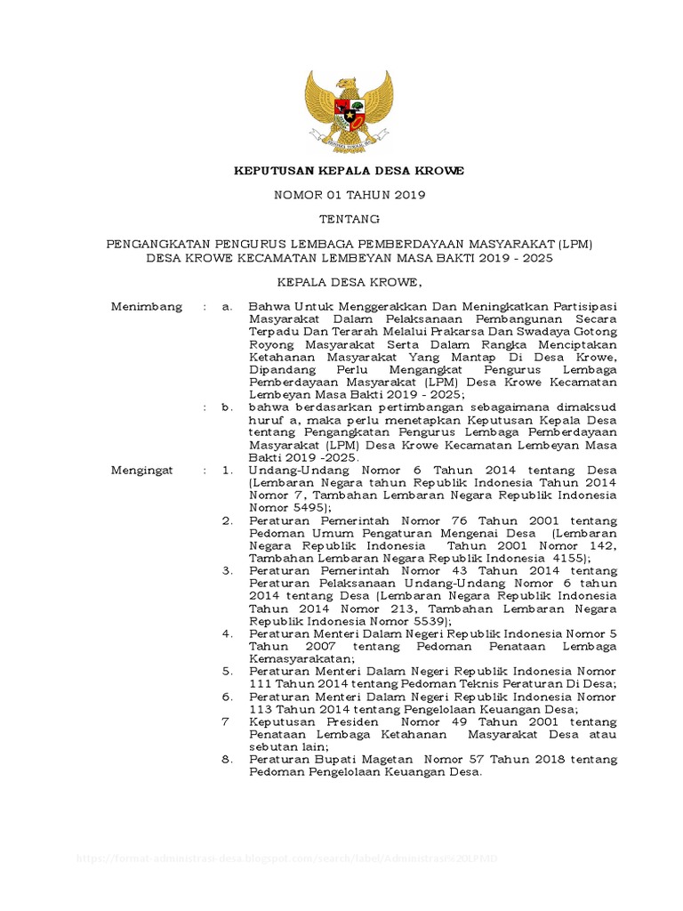 SK PENGANGKATAN PENGURUS LPM Des KROWE | PDF
