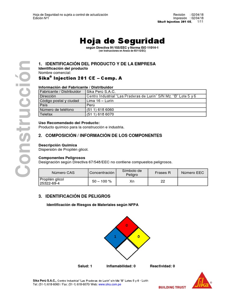 HS - Sika Injection 201 CE | PDF | Agua | Química