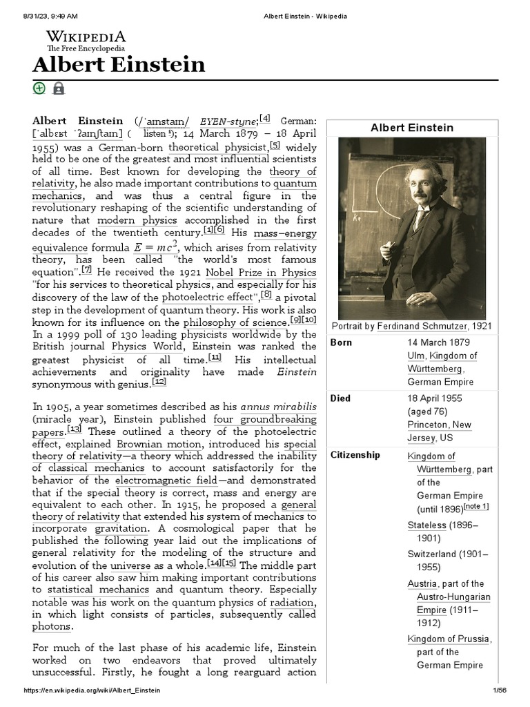 Albert Einstein | PDF | Albert Einstein | General Relativity