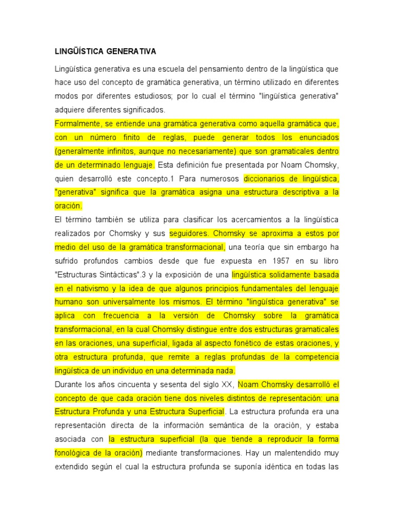 Lingüística Generativa | PDF | Noam Chomsky | Cognición