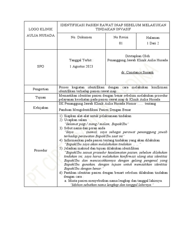 05 Spo Identifikasi Pasien Sebelum Tindakan Invasif | PDF