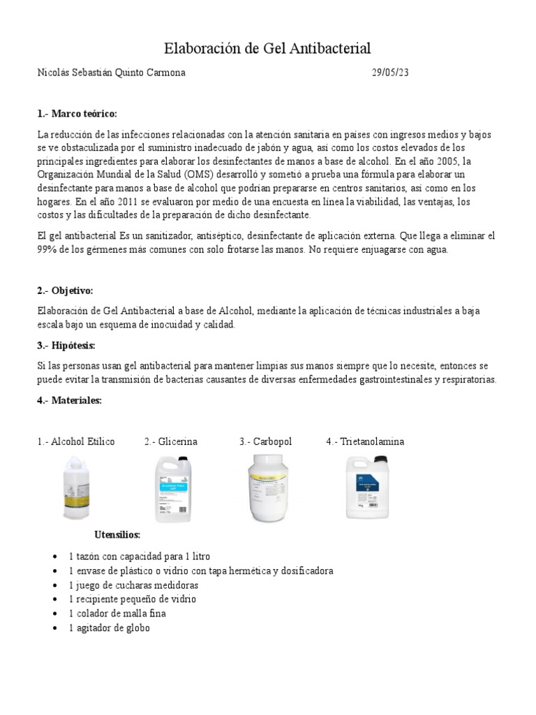 Elaboración de Gel Antibacterial | PDF | Etanol | Agua