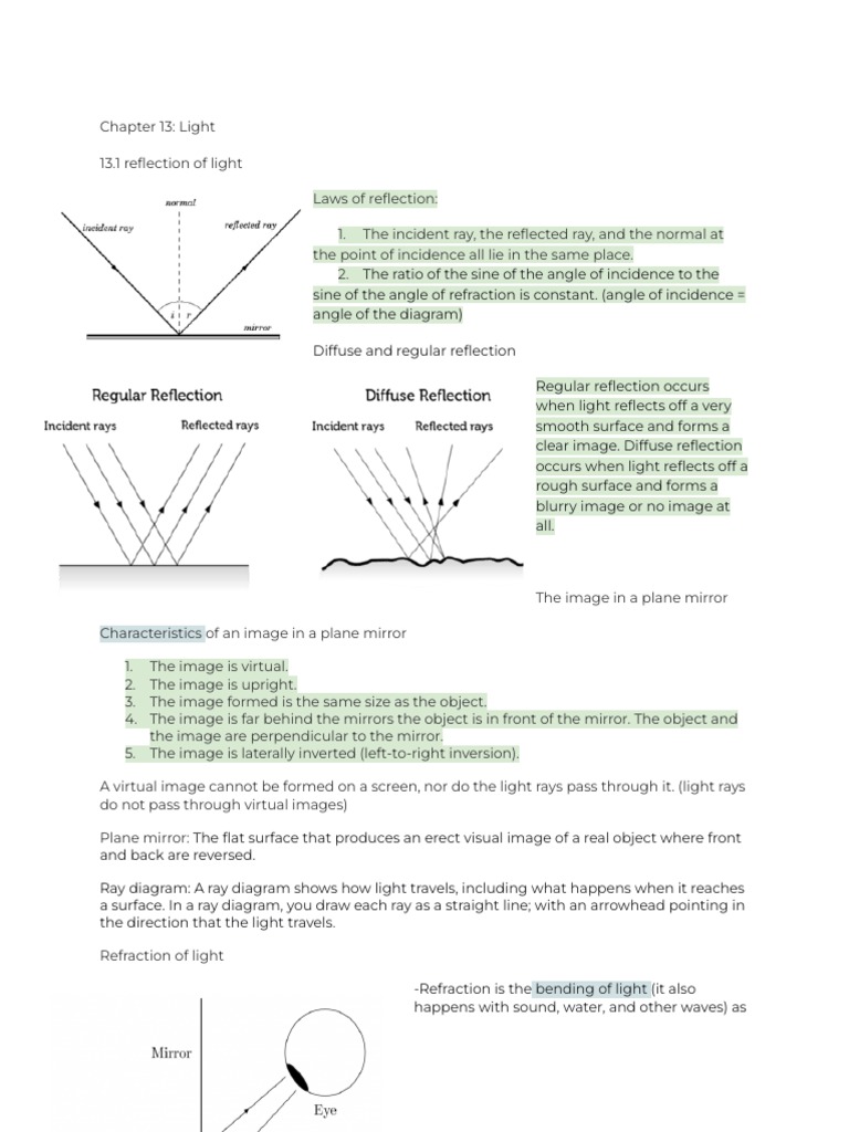 Chapter 13 - Light | PDF | Refraction | Reflection (Physics)