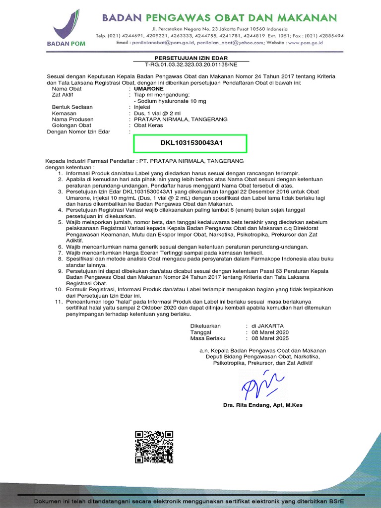 DKL1031530043A1: Persetujuan Izin Edar | PDF
