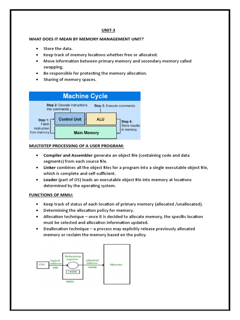 UNIT-3 What Does It Mean by Memory Management Unit? | PDF | Process (Computing) | Computer Data ...