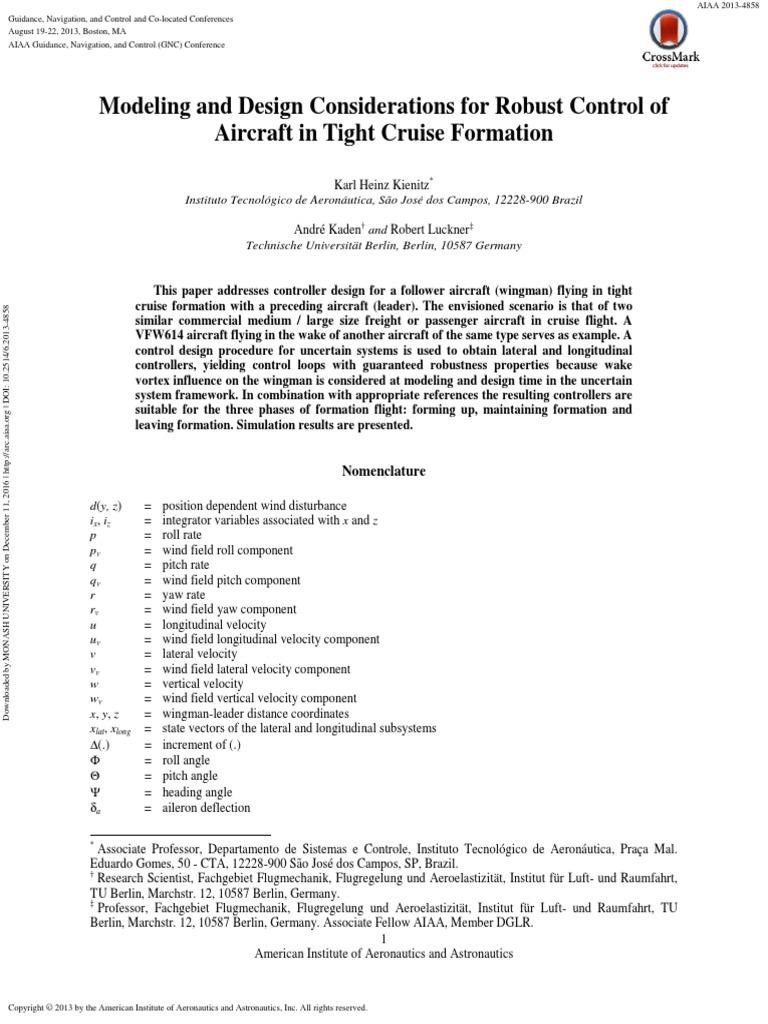 Modeling and Design Considerations For Robust Control of Aircraft in ...