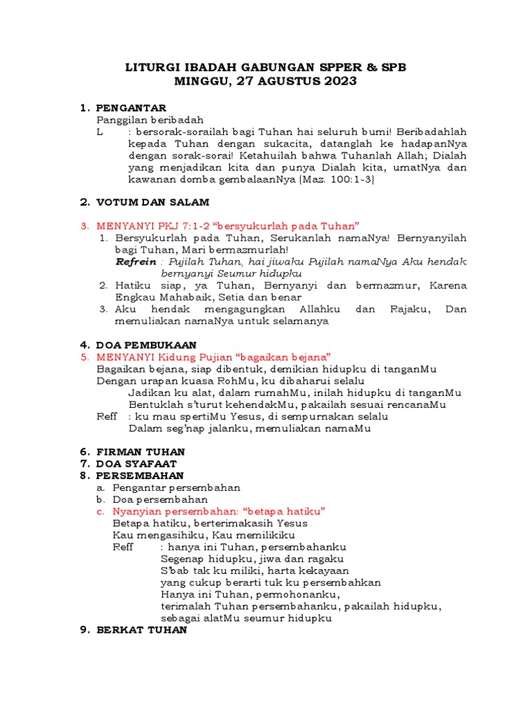 Liturgi Ibadah Gabungan Spper | PDF