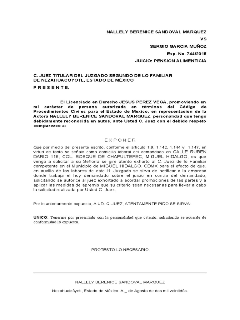 Escrito para Exhorto | PDF Escrito para Exhorto | PDF