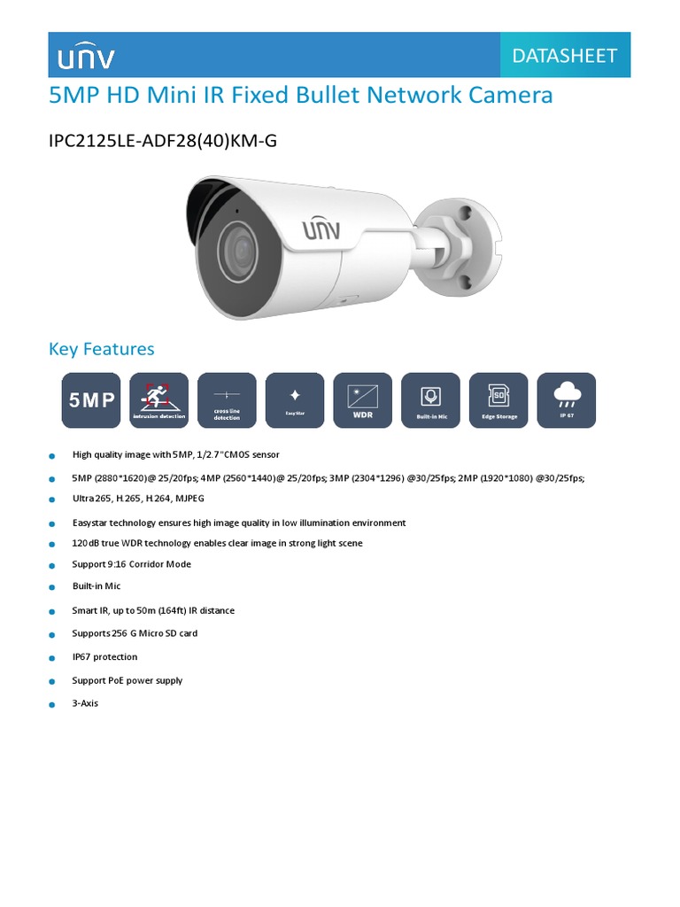 UNV【Datasheet】 IPC2125LE-ADF28 (40) KM-G 5MP HD Mini IR Fixed Bullet ...