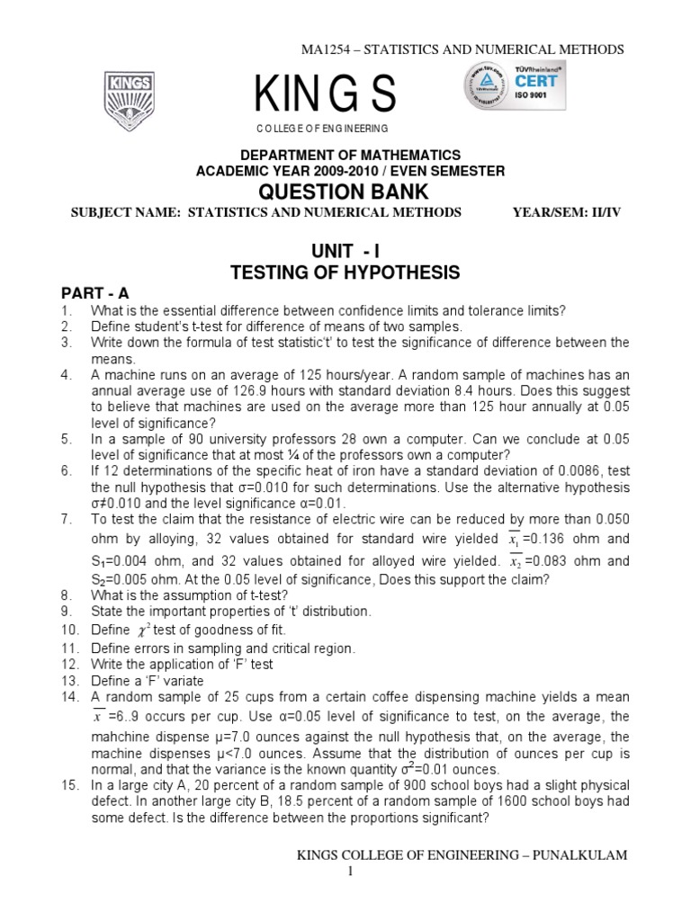 Statistics and Numerical Methods - Department of Mathematics | Download ...