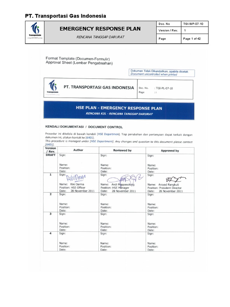 Content Rev 1 HSE TGI-PL-07-10 Emergency Response Plan1 (Rev-01) | PDF