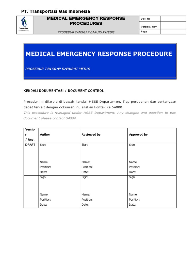 MEDICAL EMERGENCY RESPONSE PLAN (Bilingual Template) | PDF | Emergency ...