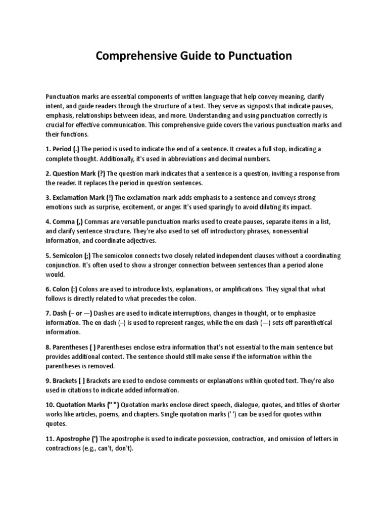 Comprehensive Guide To Punctuation | PDF | Punctuation | Bracket