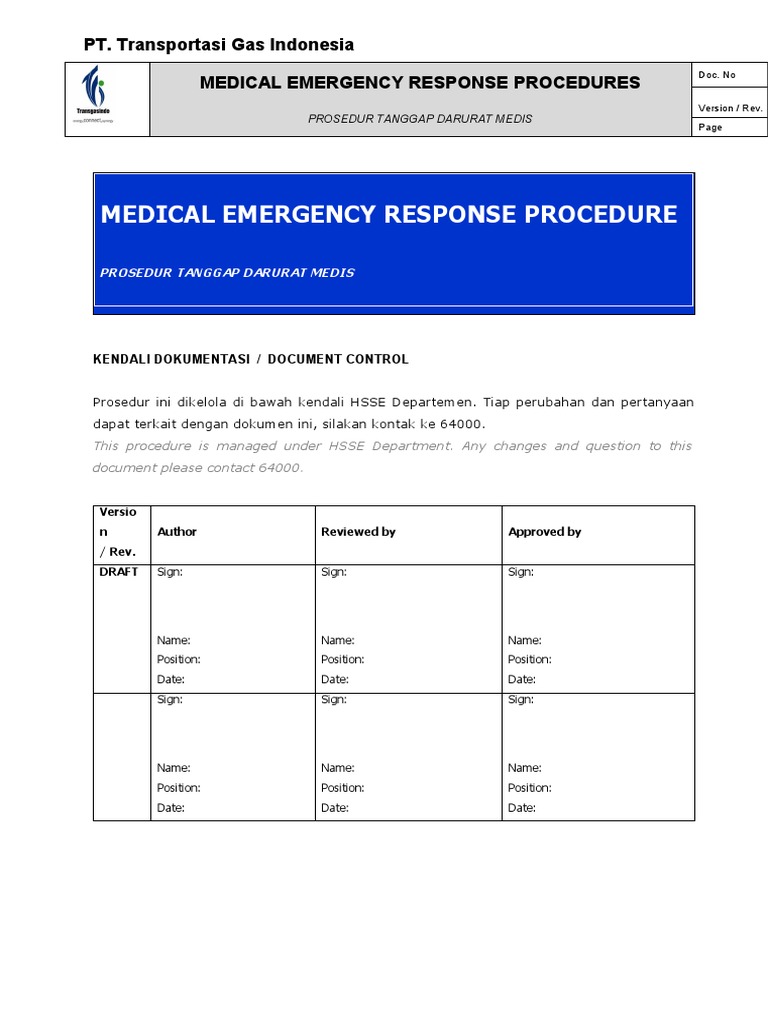 MEDICAL EMERGENCY RESPONSE PLAN Draft Kolom | PDF | Emergency ...