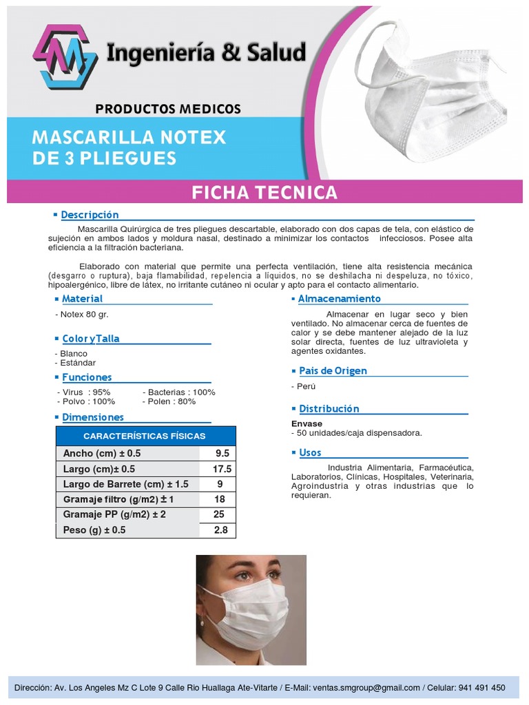 Ficha Técnica Mascarilla 3 Pliegues | PDF