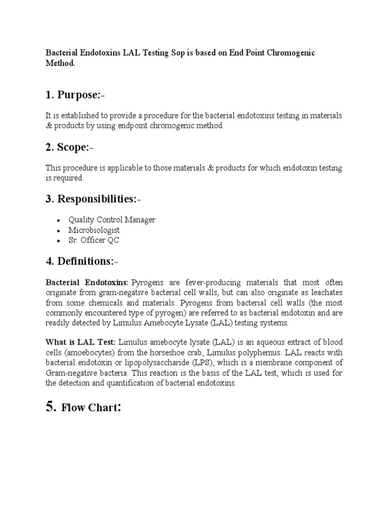 Bacterial Endotoxins Lal Test Sop Chromogenic Method Pdf