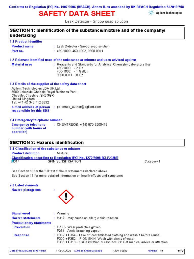 Leak Detector - Snoop Soap Solution - UKEnglish | PDF | Toxicity ...