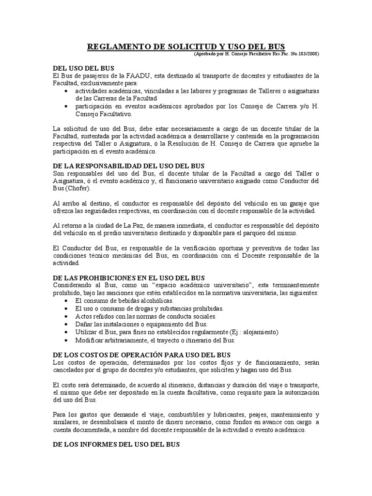 16 Reglamento Uso de Bus | PDF | Transporte | Autobús