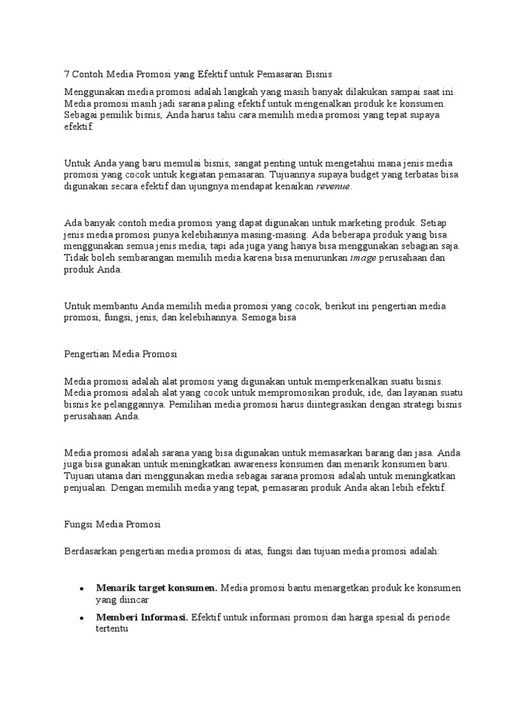 7 Contoh Media Promosi Yang Efektif Untuk Pemasaran Bisnis | PDF