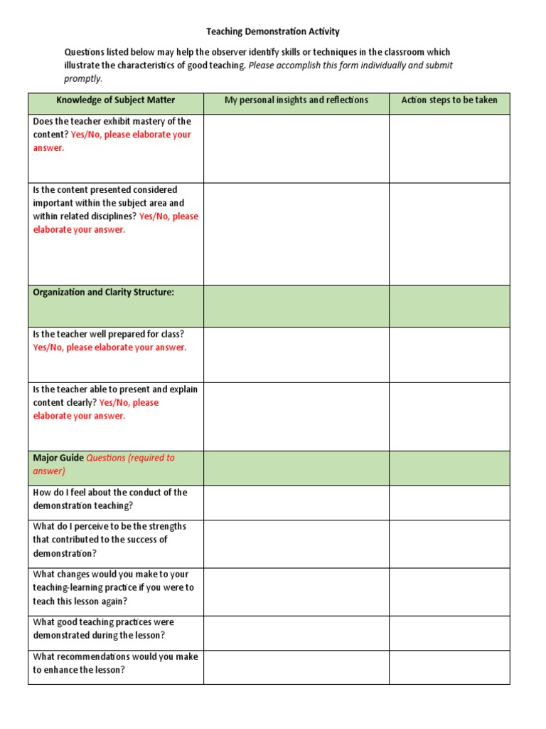 Micro Teaching Demo Observation Form | PDF