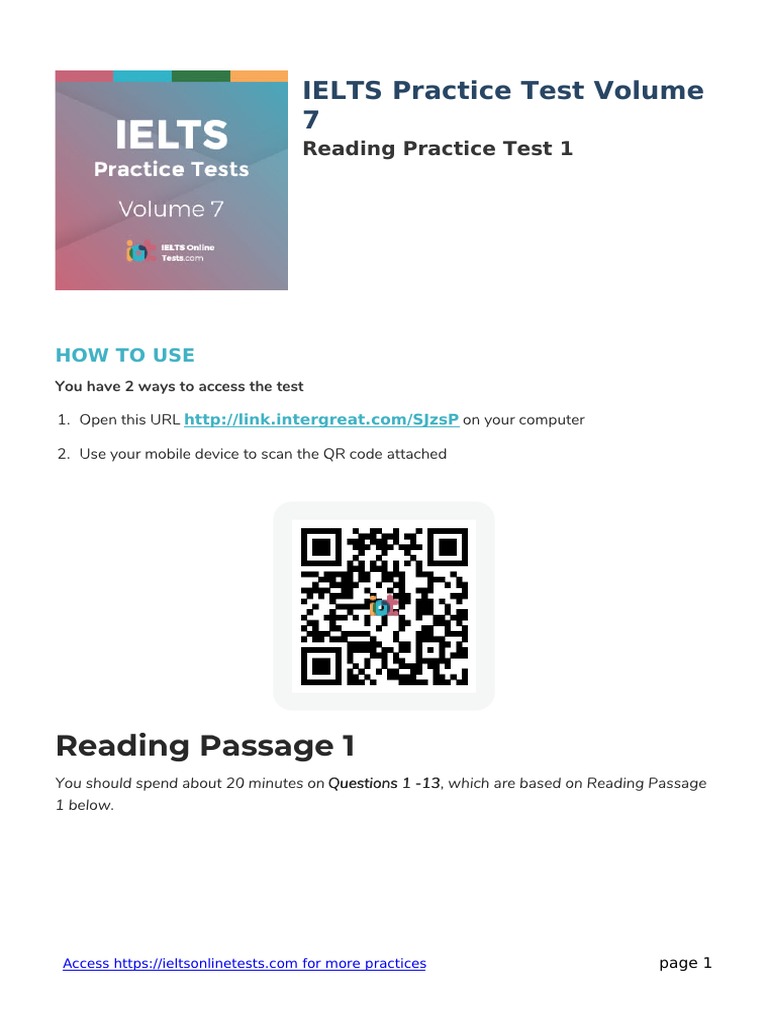 Reading Passage 1: IELTS Practice Test Volume 7 | PDF | Organisms ...