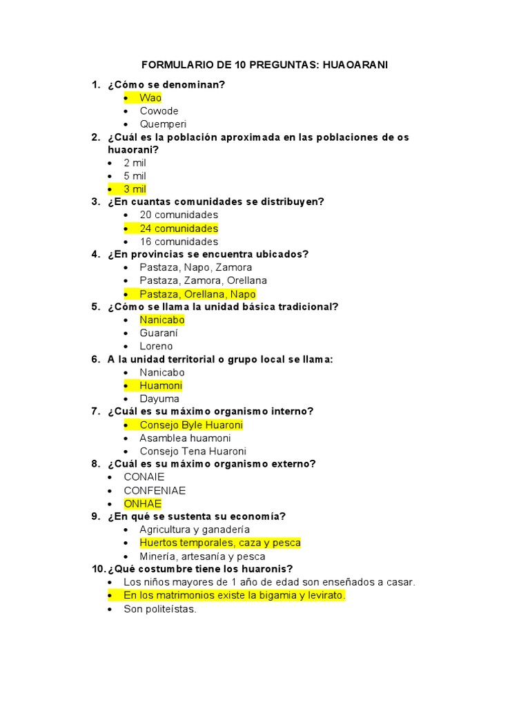 Formulario de 10 Preguntas. | PDF