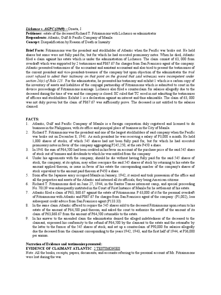 Lichauco V Atlantic | PDF | Hearsay | Business