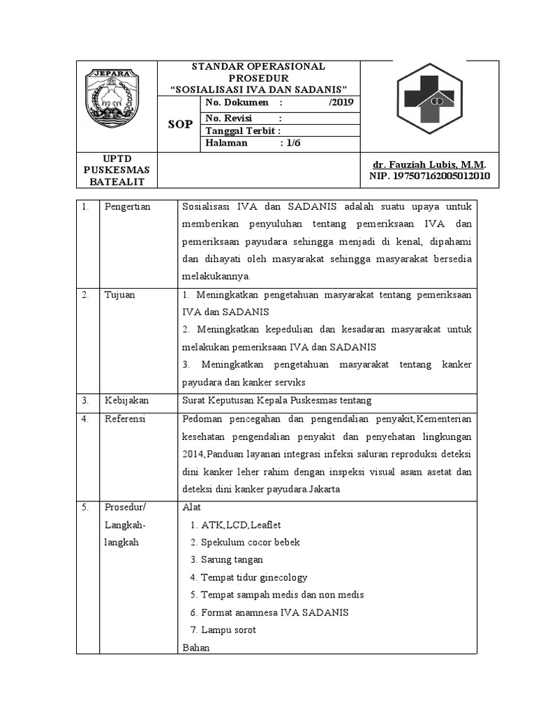 SOP Sosialisasi IVA SADANIS | PDF
