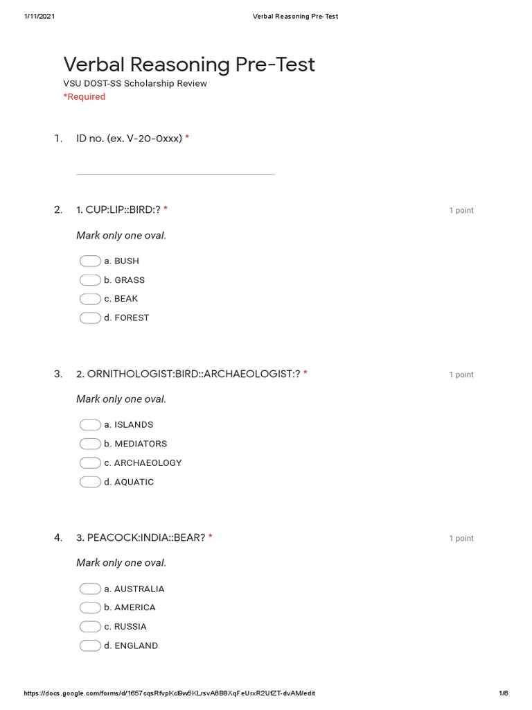 Primary 6 Verbal Reasoning Pre-Test | PDF | Materials | Gemstone