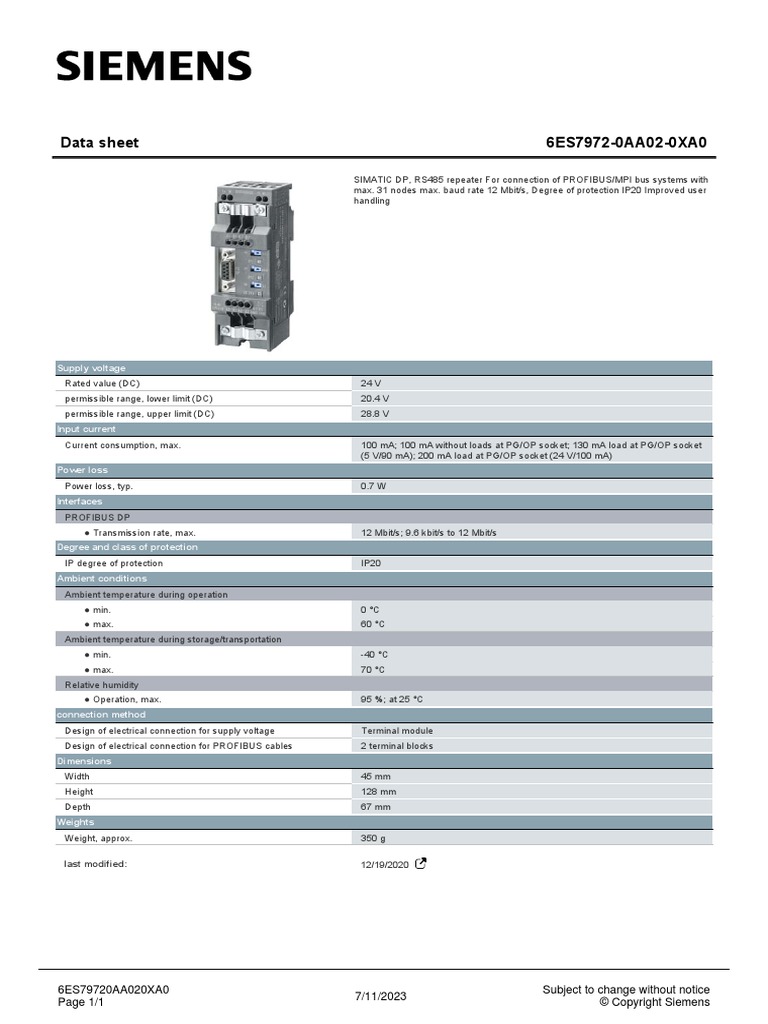6ES79720AA020XA0 Datasheet en | PDF