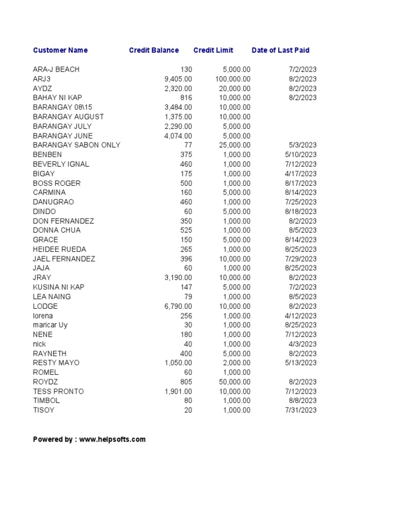 Customer Credit Balances Summary | PDF