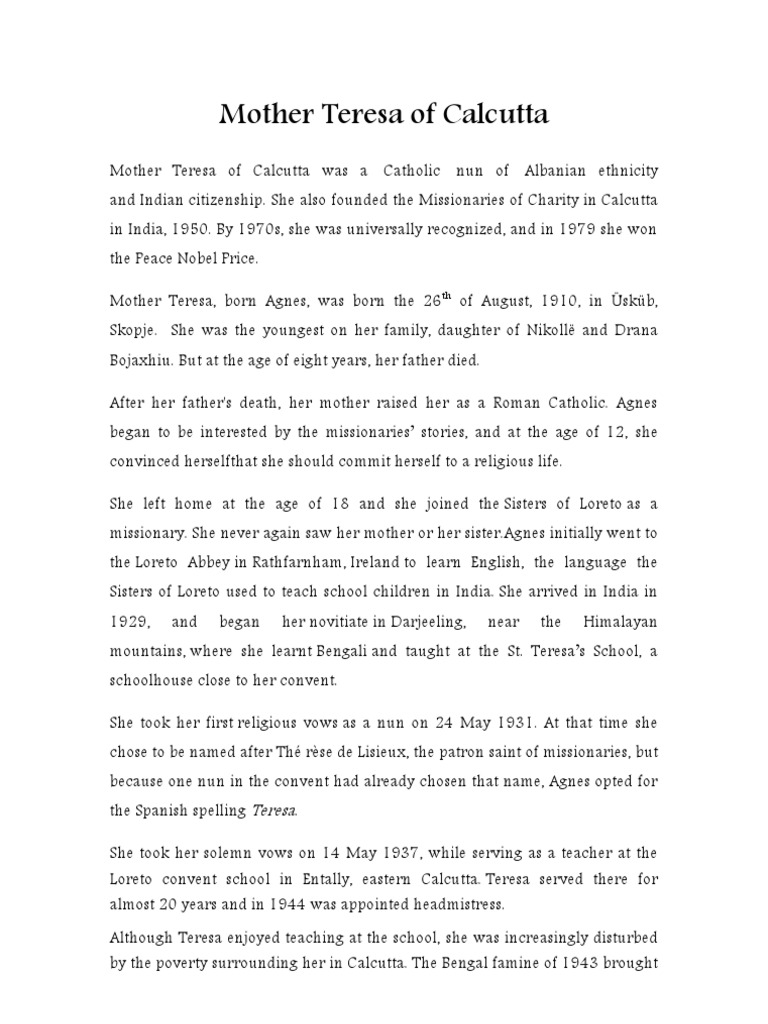 Mother Teresa of Calcutta | PDF | Mother Teresa | Catholic Church