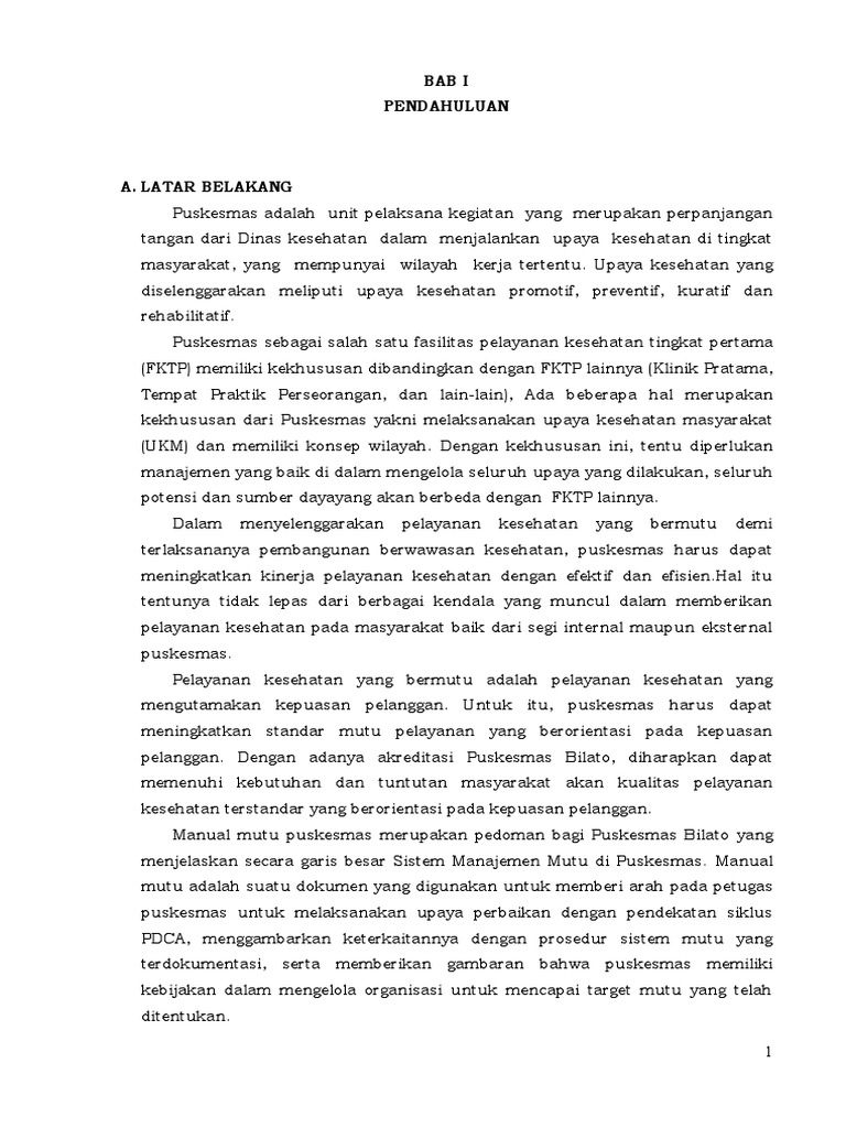 Manual Mutu Puskesmas Bilato | PDF
