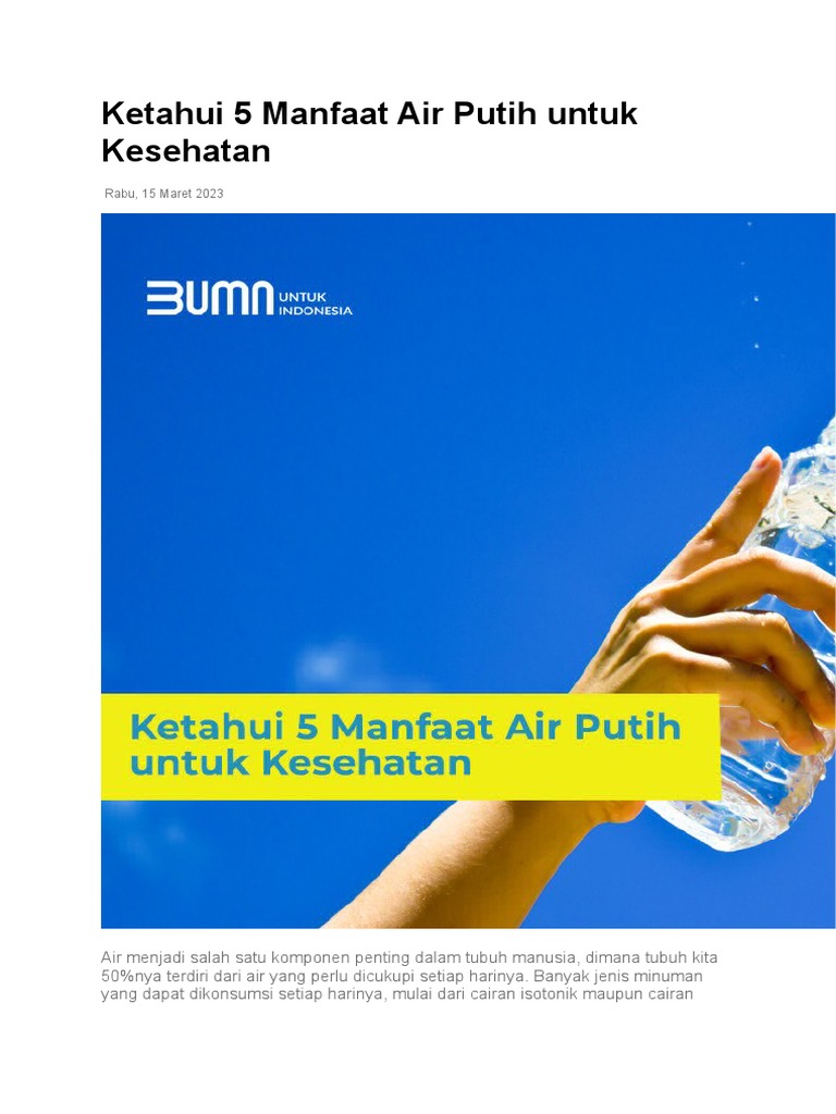 Ketahui 5 Manfaat Air Putih Untuk Kesehatan | PDF Ketahui 5 Manfaat Air Putih Untuk Kesehatan | PDF