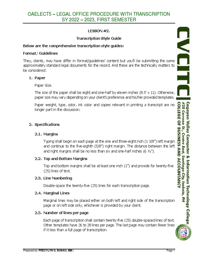 Finals Lesson 2 Transcription Style Guide | PDF | Bracket | Judge
