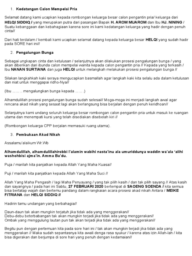 Contoh Cue Card MC Pernikahan | PDF