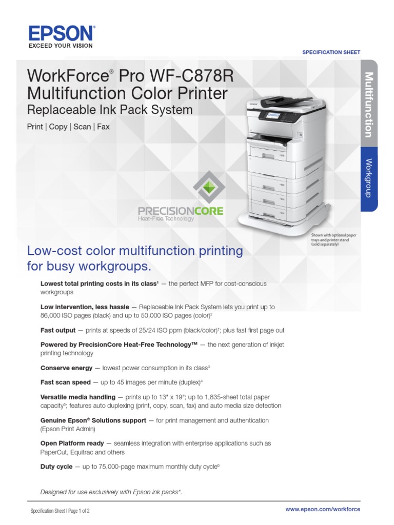 WorkForce Pro WF-C878R Printer Specification Sheet CPD-58226R2 | PDF ...
