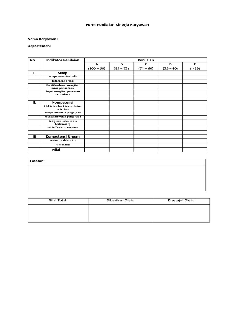 Form Penilaian Kinerja Karyawan | PDF