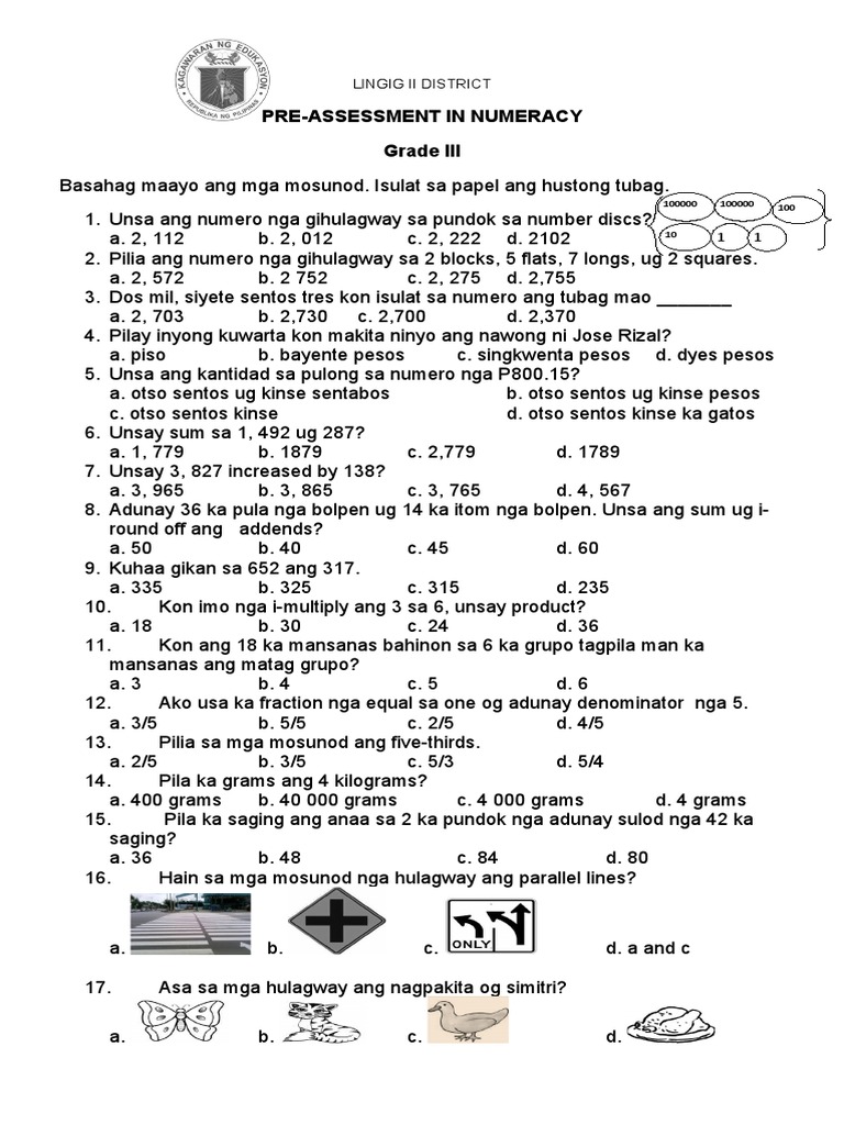 Pre Assessment in Numeracy | PDF