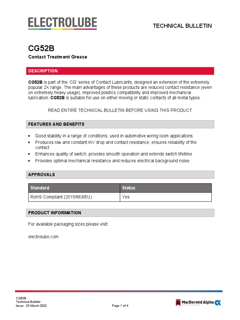 CG52B Contact Treatment Grease Overview | PDF | Lubricant | Materials
