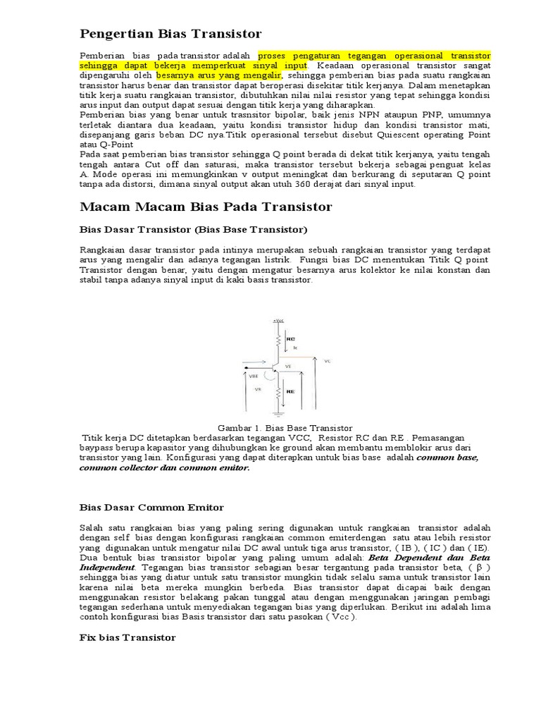 Pengertian dan Macam Bias Transistor | PDF