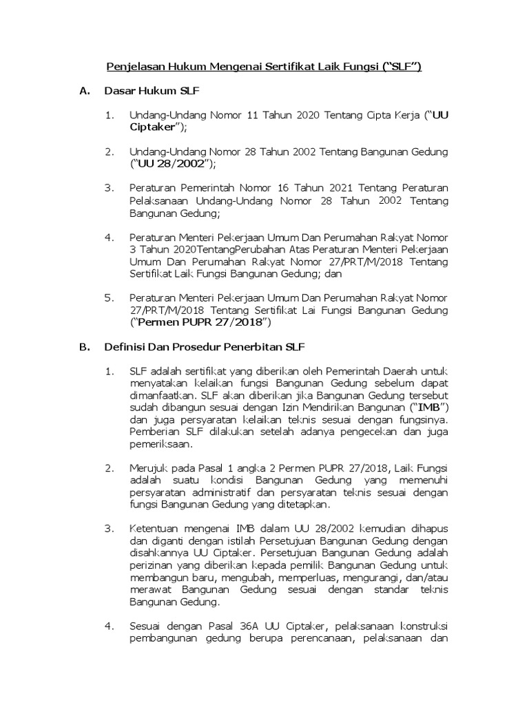 Penjelasan Hukum Mengenai Sertifikat Laik Fungsi | PDF