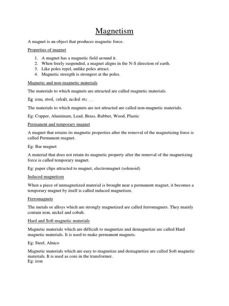 IGCSE O Level Magnetism-Notes | PDF | Magnet | Magnetism