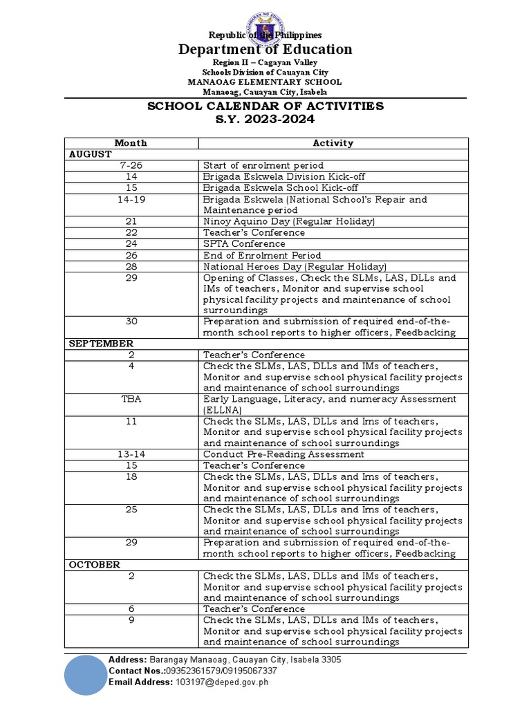 School Calendar of Activities | PDF | Philippines