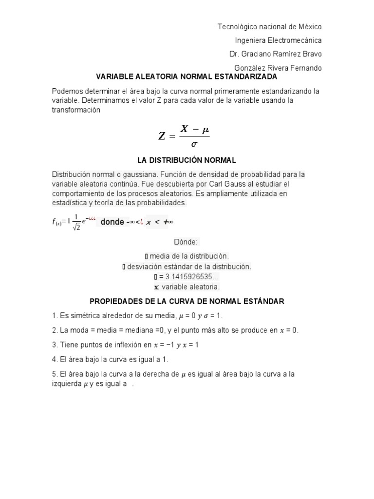 Variable Aleatoria Normal Estandarizada | PDF