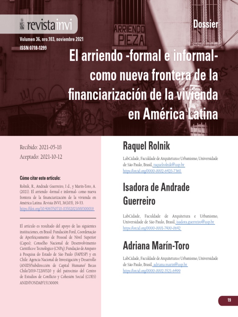 El Arriendo Formal e Informal Como Nueva Frontera de La Financiarizacion de La Vivienda en AL ...